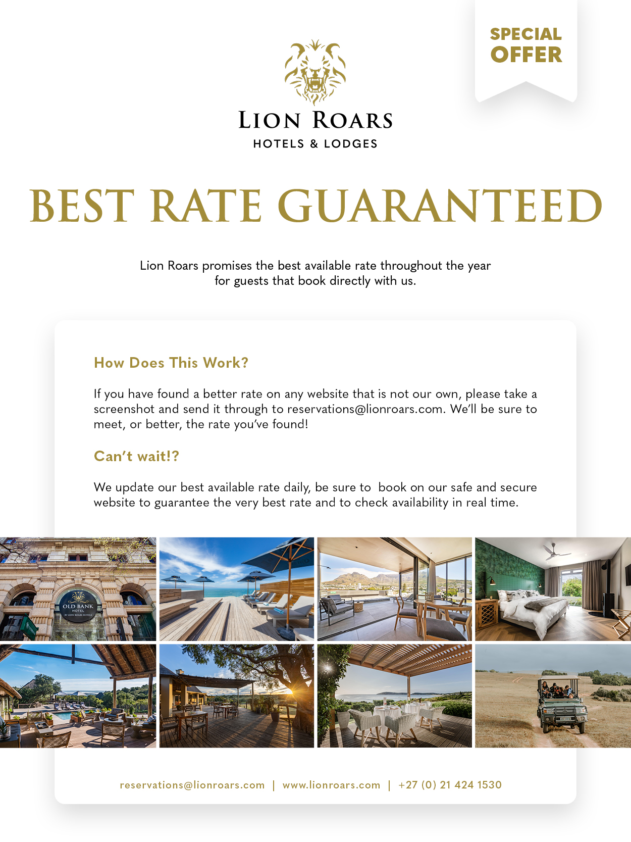 Best Rate Guaranteed When You Book Directly With Us - Lion Roars